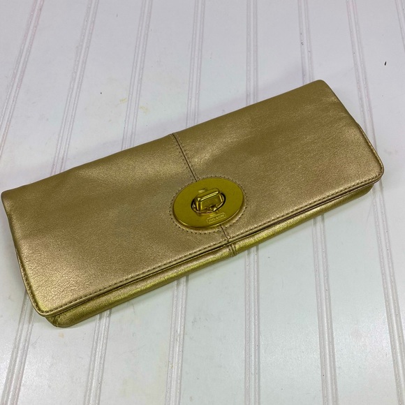 Coach | Bags | Coach Gold Metallic Leather Clutch | Poshmark